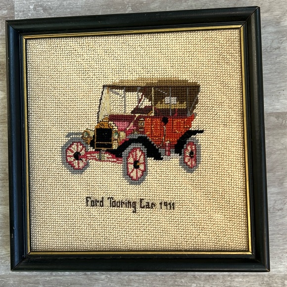 Art | Vintage Framed Cross Stitch Ford Touring Car | Poshmark
